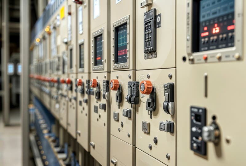 Indoor Switchgear Panels with Control Knobs and Meters, Generative Ai ...