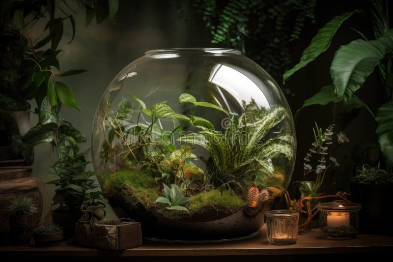 Indoor Terrarium Filled with Lush Greenery and Exotic Plants Stock ...