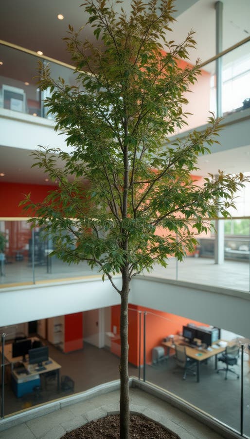 Indoor Tree in Modern Atrium Stock Image - Image of nature, design ...