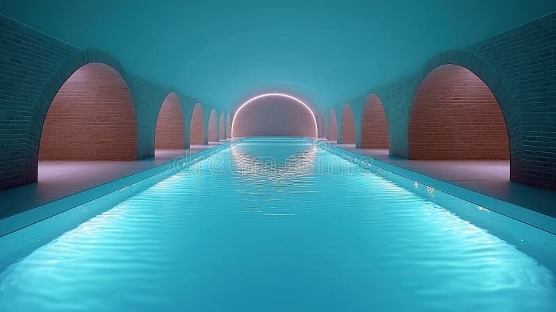 Indoor Turquoise Pool, Arched Hall, Neon Glow, Serenity, Spa Design ...