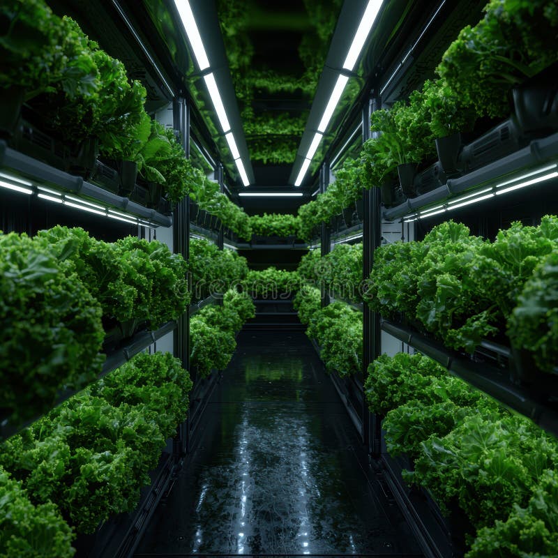 Indoor Vertical Farm Growing Fresh Lettuce. Stock Illustration ...