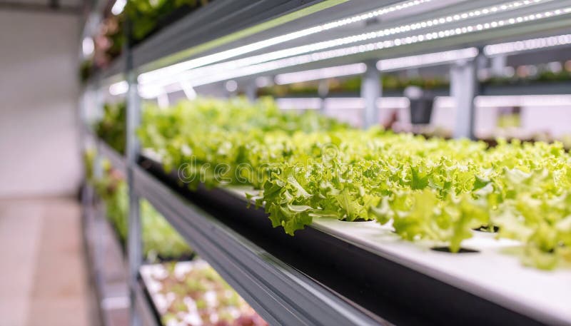 Indoor Vertical Farm with Leafy Greens LED Lights Modern Stock ...
