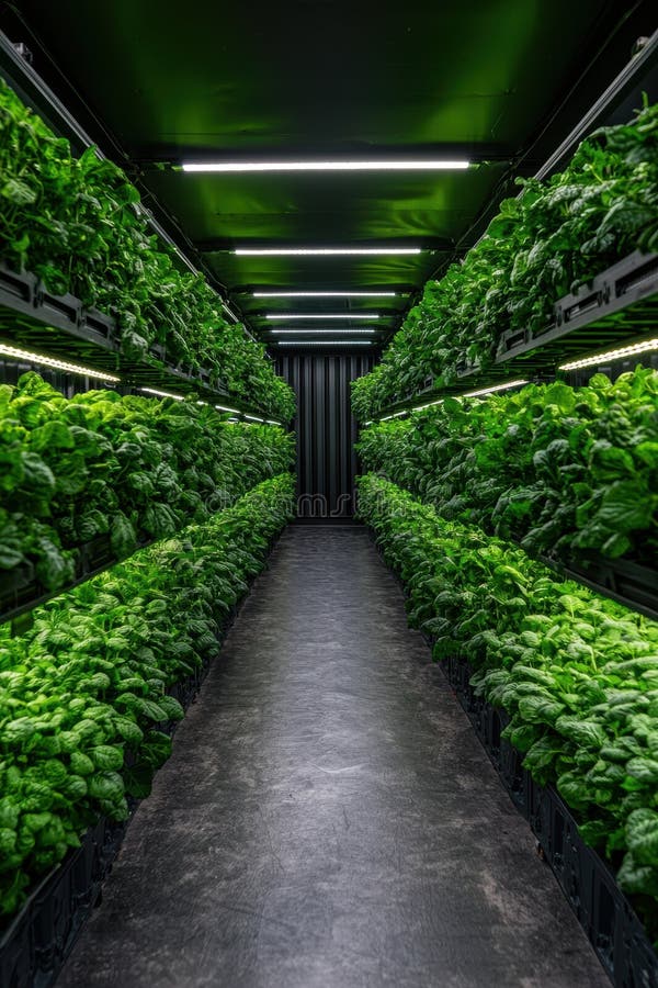Indoor Vertical Farm with Rows of Leafy Green Plants. Stock ...