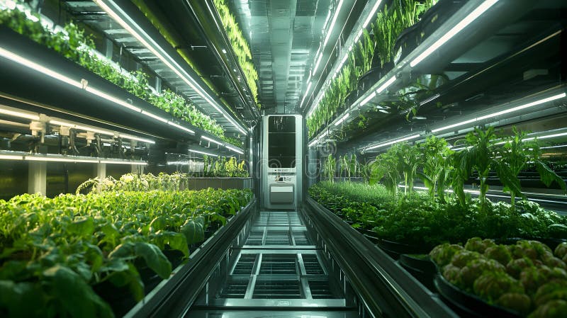 Modern Indoor Vertical Farm with Green Plants and LED Lighting Stock ...