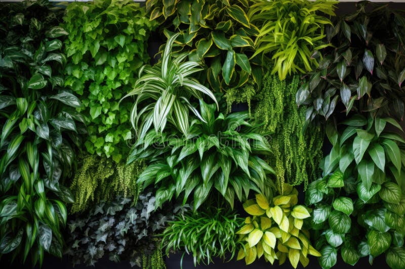 Indoor Vertical Green Wall with Various Plants Stock Photo - Image of ...