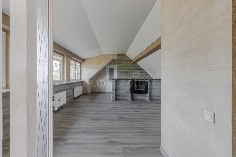 Indoor View of an Empty Attic of a New Modern House Stock Photo - Image ...
