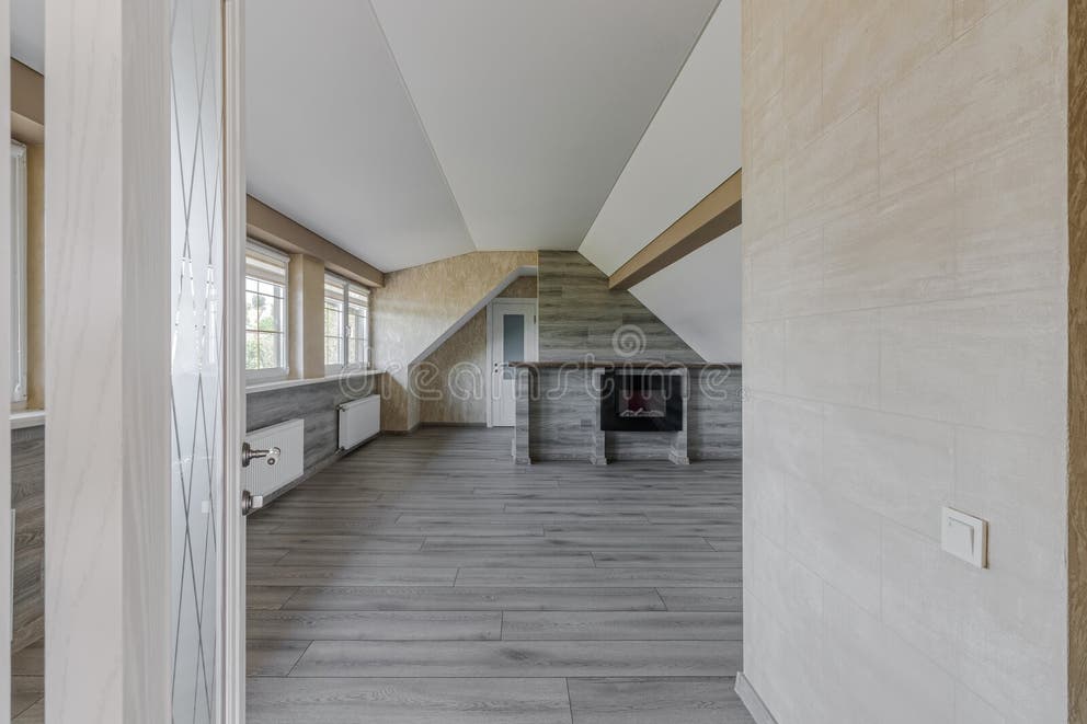 Indoor View of an Empty Attic of a New Modern House Stock Photo - Image ...
