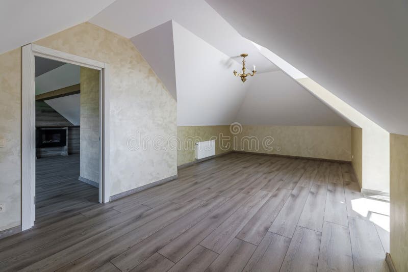 Indoor View of an Empty Attic of a New Modern House Stock Image - Image ...