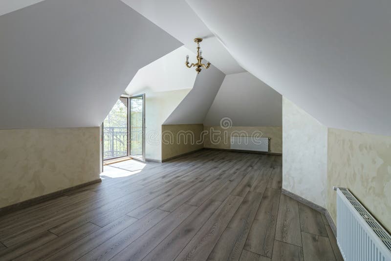Indoor View of an Empty Attic of a New Modern House Stock Image - Image ...