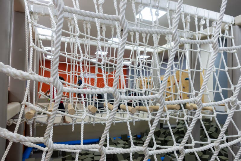 Indoor Walk Bridge with Side Rope Protection on Handrails Stock Photo ...