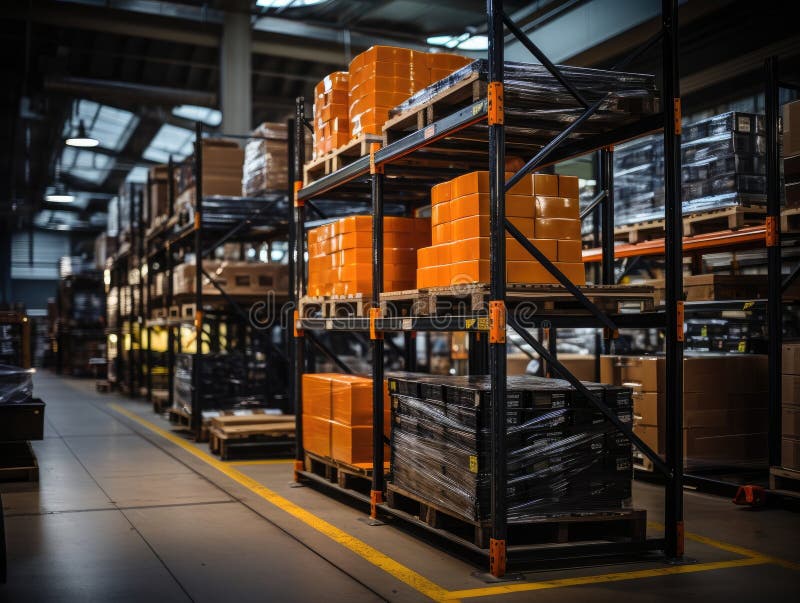 An Indoor Warehouse with Parcels and Merchandise on the Rack, Light ...