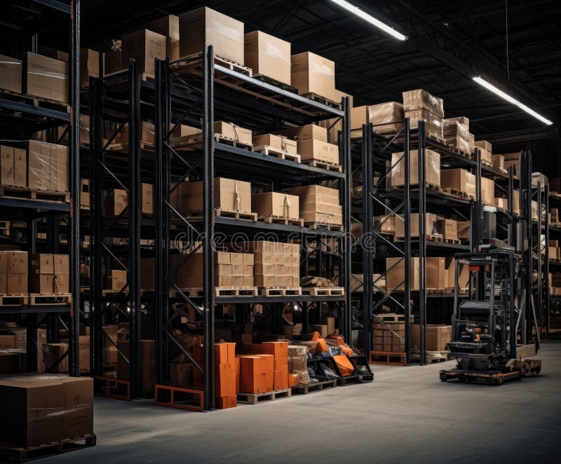 An Indoor Warehouse with Parcels and Merchandise on the Rack, Light ...