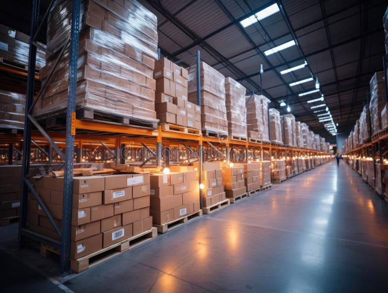 An Indoor Warehouse with Parcels and Merchandise on the Rack, Light ...