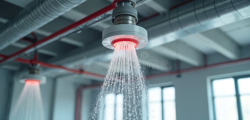 Indoor Water Fire Suppression System. Sprinkler with Red Indicator ...