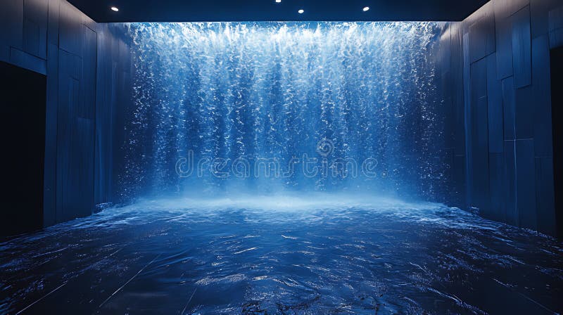 Indoor Waterfall, Tranquil Spa, Blue Lighting, Modern Architecture ...