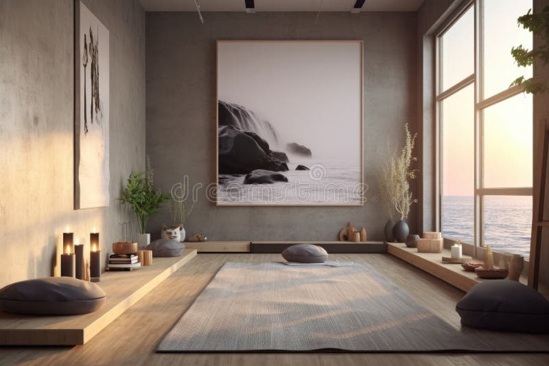 Indoor Yoga Practice Space with Calming Wall Art Stock Photo - Image of ...