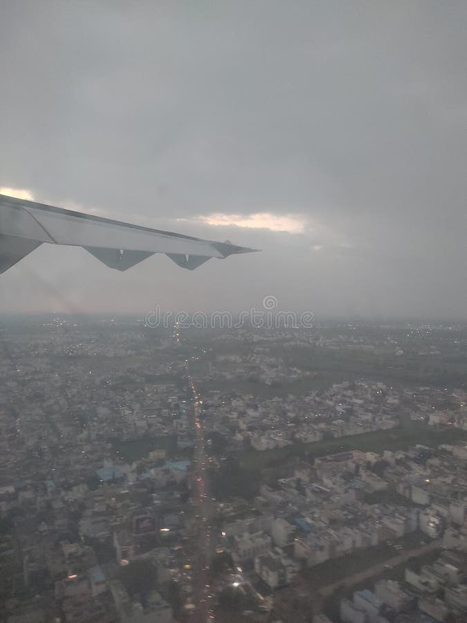 Indore City Aerial View from Flight Window after Sunset Stock Image ...