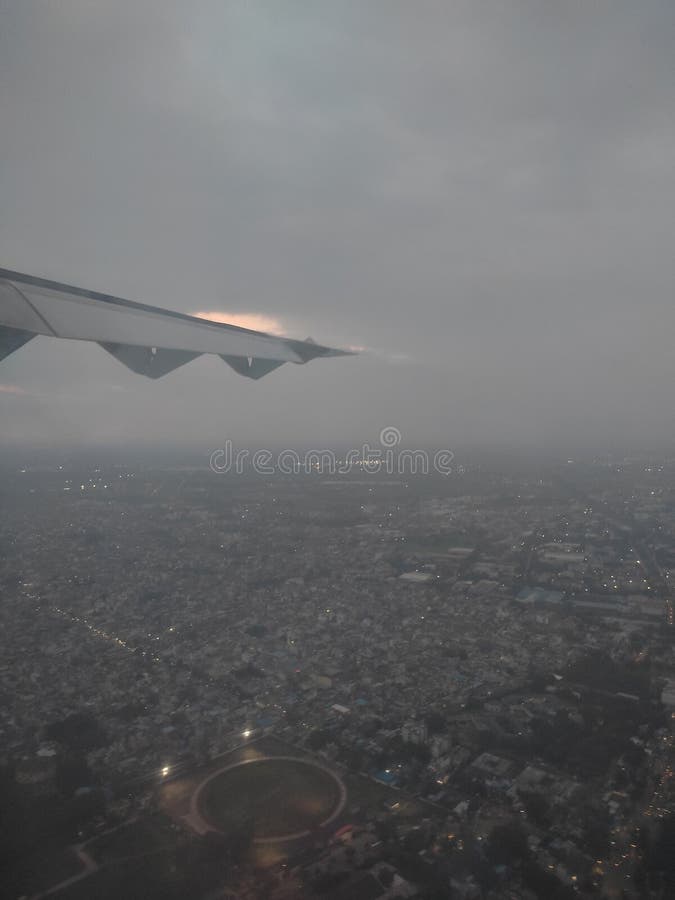 Indore City Aerial View from Flight Window after Sunset Stock Image ...
