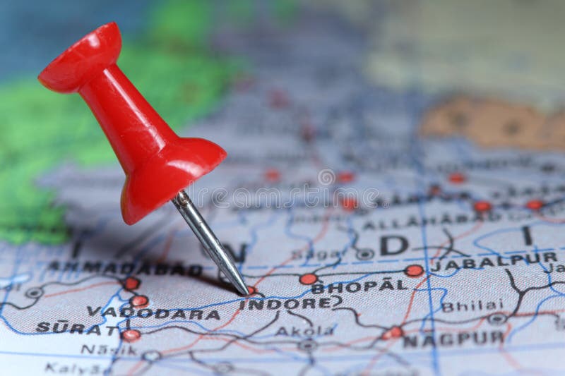 Indore, India pin on map stock image. Image of asia - 367293345