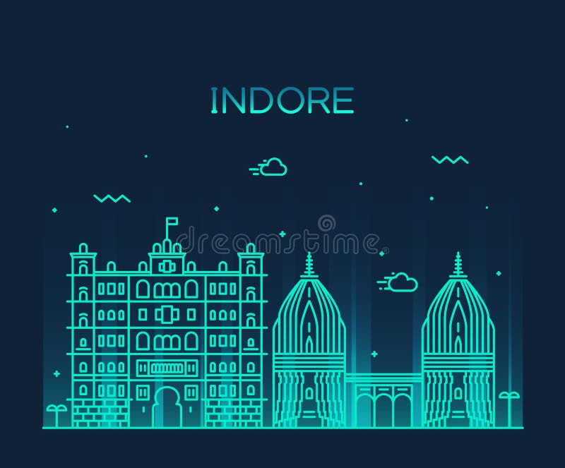 Indore Skyline Vector Illustration Linear Style Stock Vector ...