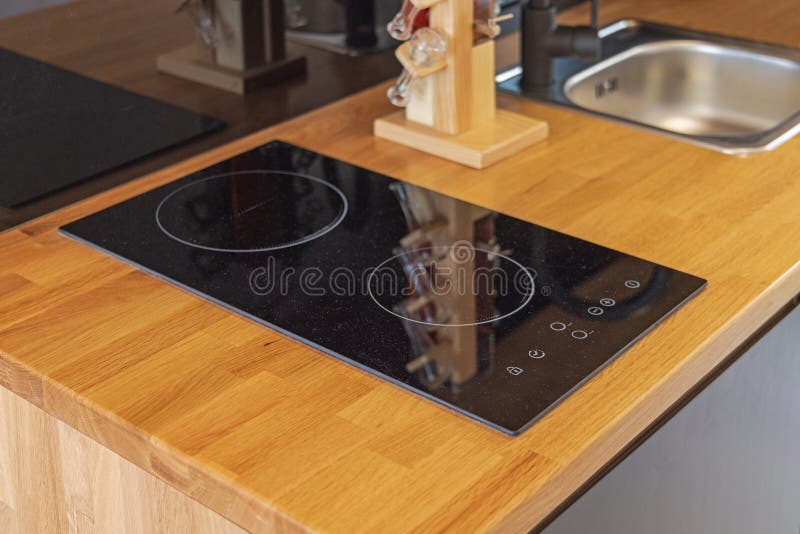 Induction Stove Kitchen Counter Stock Image - Image of wooden, cooking ...