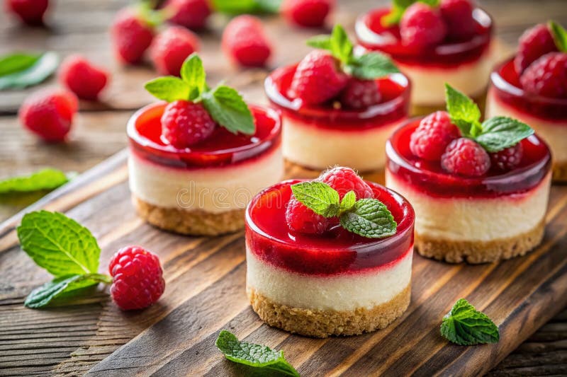 Exquisite Mini Cheesecakes a Delicate Dessert Display with Red Jelly ...