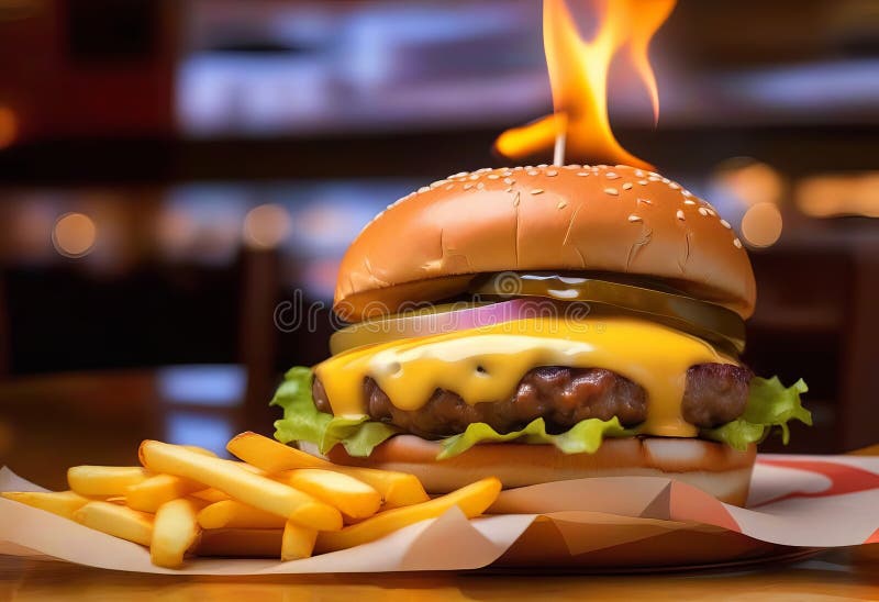 Indulge in a Cheesy Burger with Crispy Fries Stock Illustration ...
