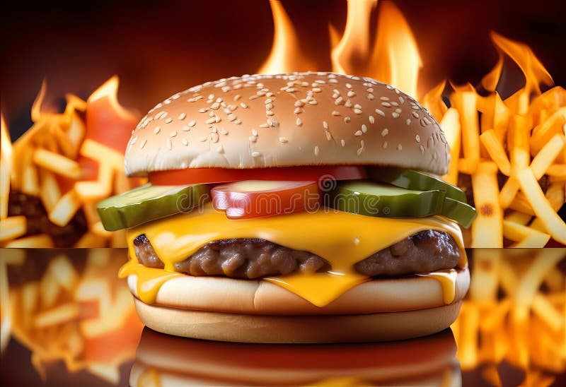 Indulge in a Cheesy Burger with Crispy Fries Stock Illustration ...