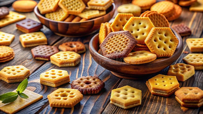 Delightful HexagonShaped Snack Assortment Cookies Biscuits and Cheese ...