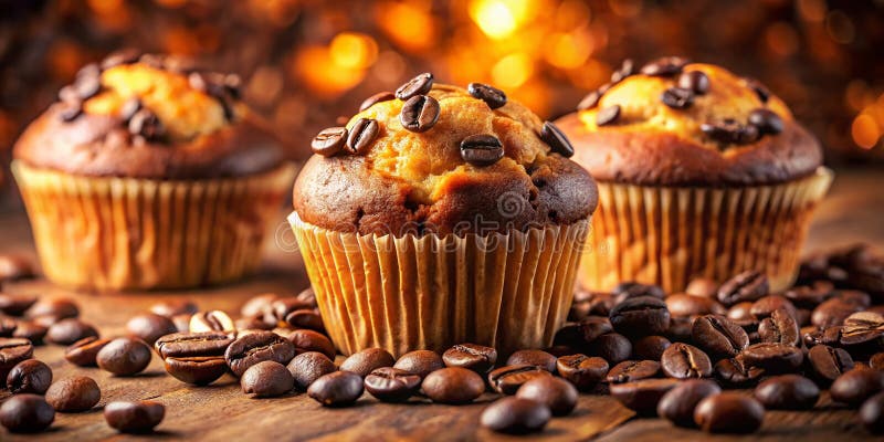 Indulge in a Double Delight CloseUp Chocolate Chip Muffins and Aromatic ...