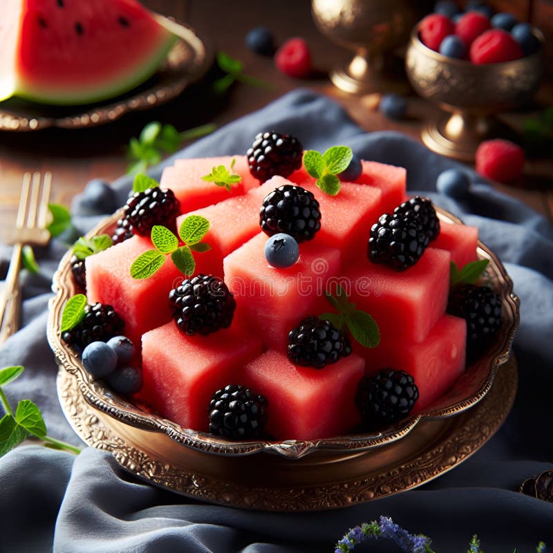 Elegant Watermelon Presentation: Beauty on a Plate. Stock Illustration ...