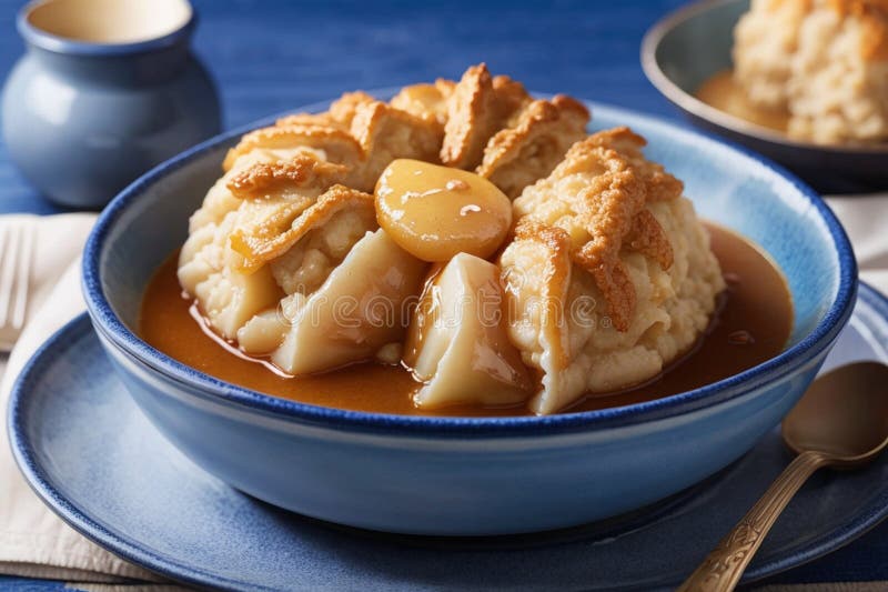 Famous Apple Dumpling Served in a Blue Bowl Stock Illustration ...