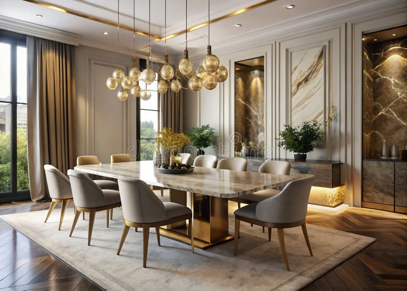 A Stunning Opulent Marble Dining Table Showcasing Exquisite Design and ...