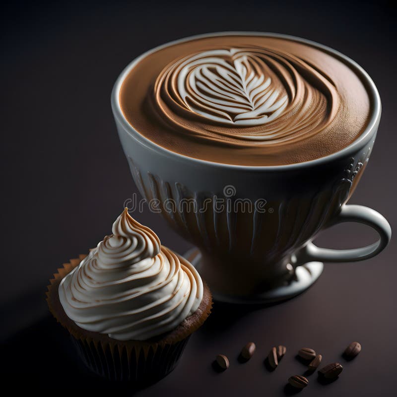 Perfect Combination of a Decorated Cup of Coffee and Delicious Cupcakes ...