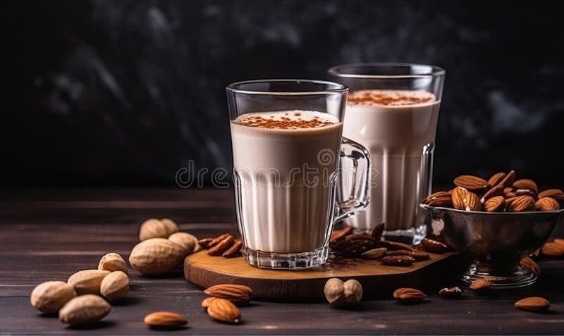 Indulge in the Rich Aroma of Latte Garnished with Nuts. Creating Using ...