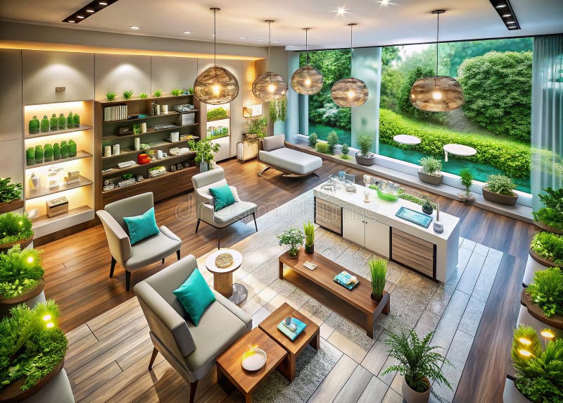 Elevated Perspective of a Luxurious Spa Oasis Tranquil Treatment Rooms ...