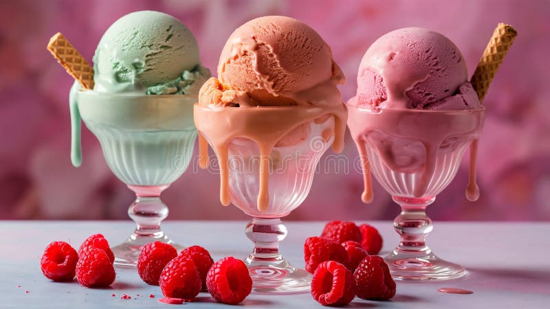 Delightful Pink Raspberry Ice Cream in Elegant Silver Bowl_Tempting ...