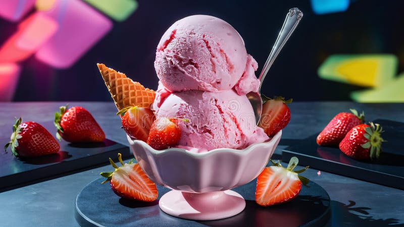 Delightful Pink Raspberry Ice Cream in Elegant Silver Bowl_Tempting ...
