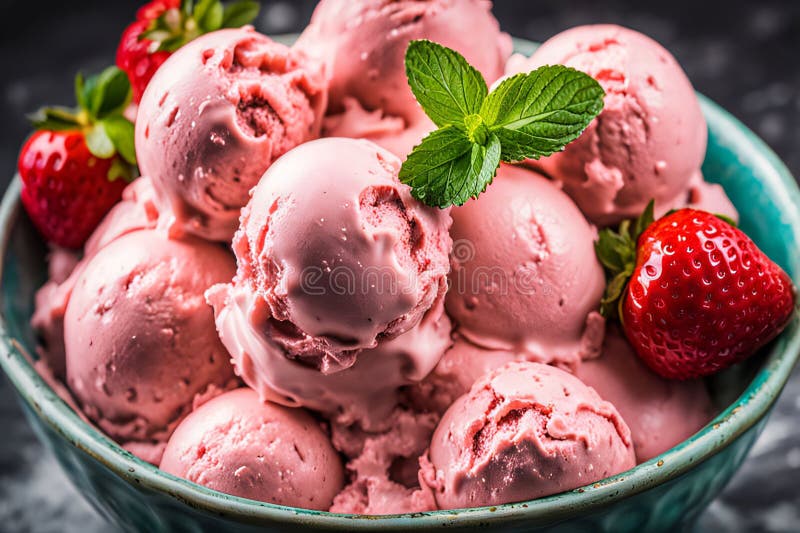 Delightful Pink Raspberry Ice Cream in Elegant Silver Bowl_Tempting ...