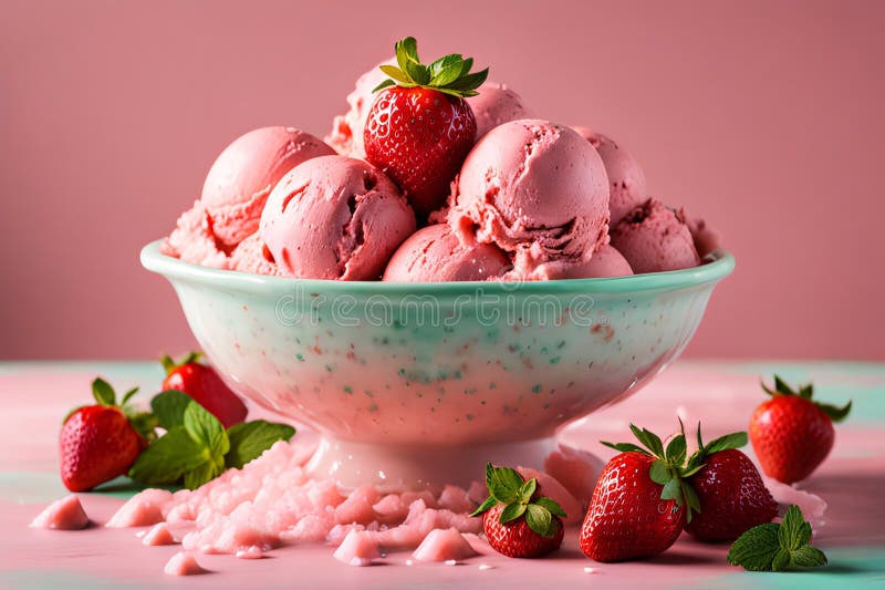 Delightful Pink Raspberry Ice Cream in Elegant Silver Bowl_Tempting ...