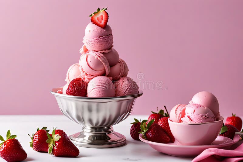 Delightful Pink Raspberry Ice Cream in Elegant Silver Bowl_Tempting ...
