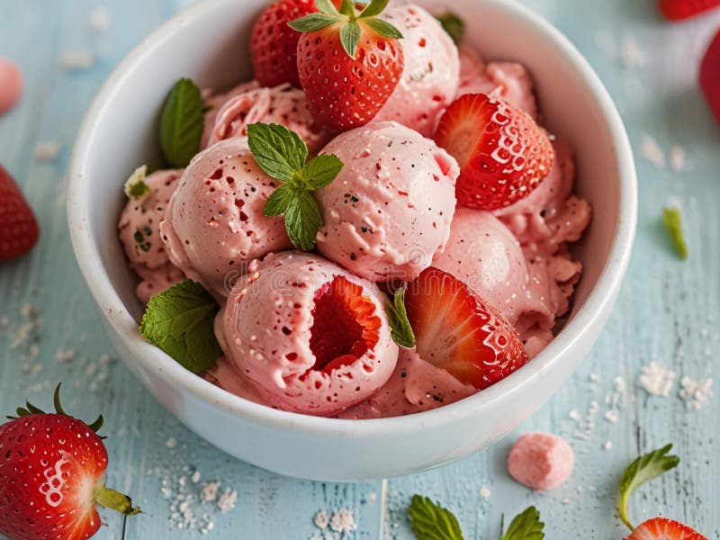 Delightful Pink Raspberry Ice Cream in Elegant Silver Bowl_Tempting ...