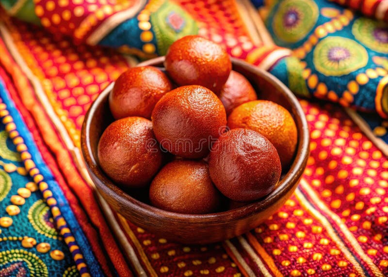 A CloseUp Feast Exquisite Gulab Jamun on a Rich Indian Textile ...