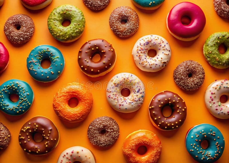 Scrumptious Glazed Donuts a Delightful Flat Lay on an Orange Background ...