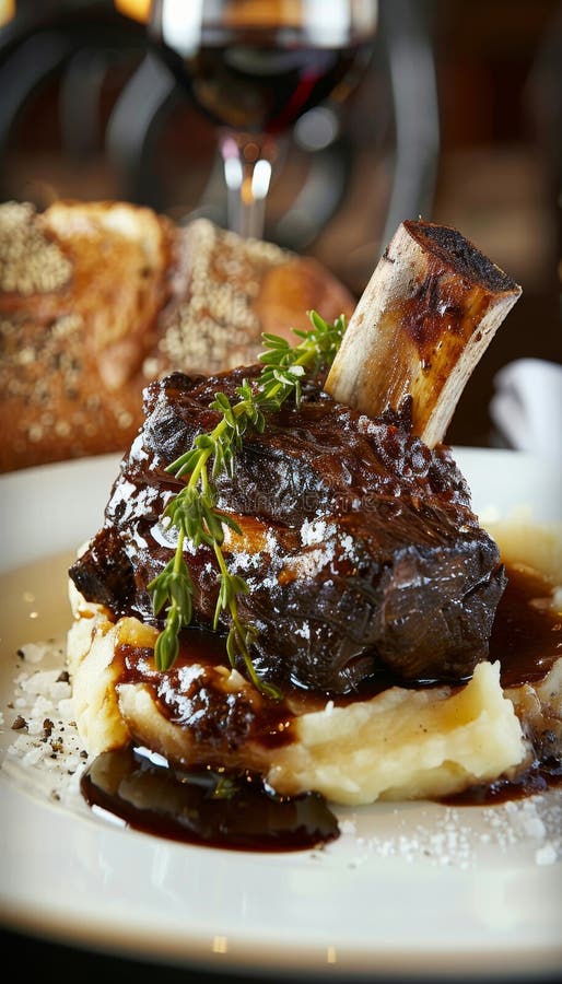 Indulgent Braised Beef Short Ribs on Creamy Mashed Potatoes with Rustic ...