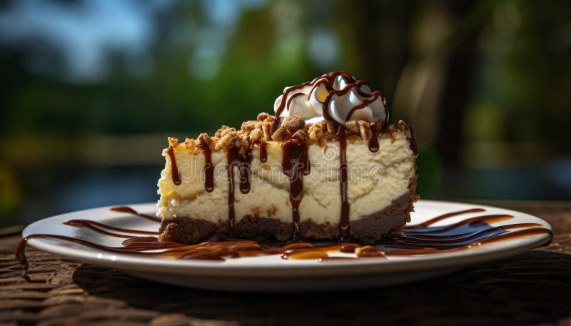 Indulgent Chocolate Cheesecake Slice on Decorative Plate Generated by ...