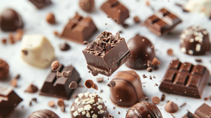 Indulgent Chocolate Rain: Assorted Chocolates with Flakes Isolated on ...