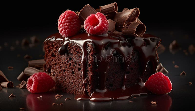 Indulgent Chocolate Raspberry Brownie Slice on Wooden Dessert Table ...