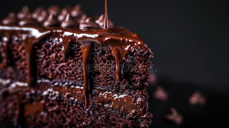 Indulgent Close Up of Luxurious Chocolate Cake with Dripping Ganache on ...