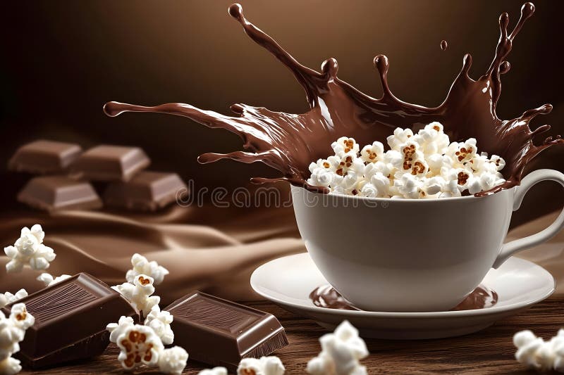 Indulgent Delight: Chocolate Splash with Popcorn in Cup and Chocolate ...